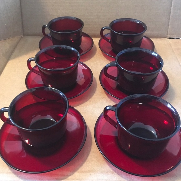 Dining | 6 Arcoroc France Ruby Red Coffee Tea Cup | Poshmark